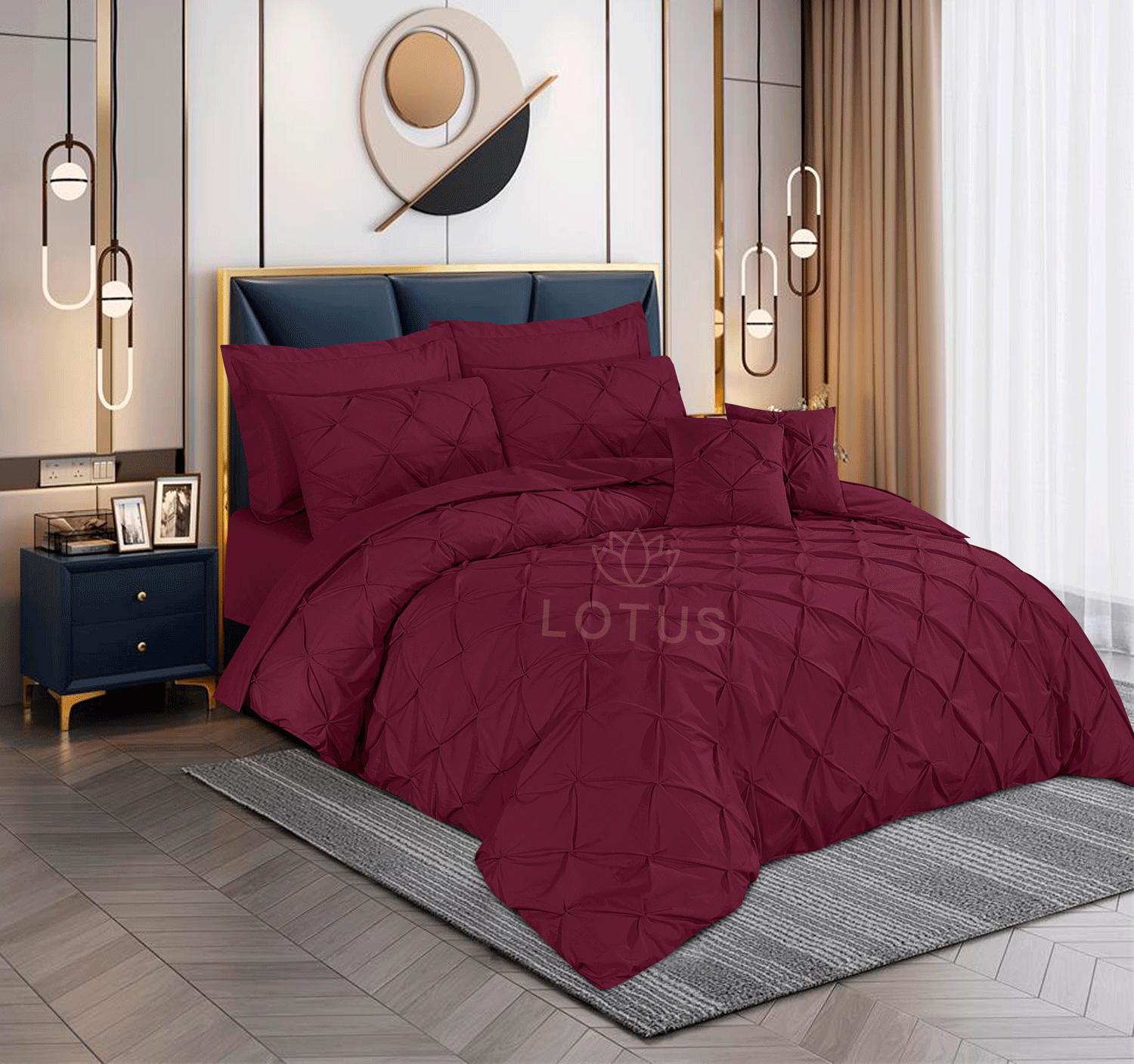 Maroon Pin Tuck - Duvet Cover Set 8 Pcs – Lotus
