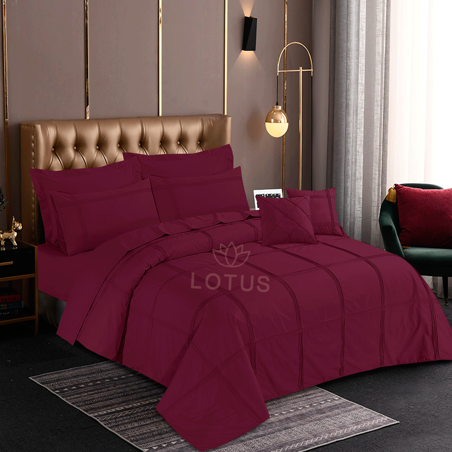Maroon Square Pleated - Duvet Cover Set 8 Pcs – Lotus