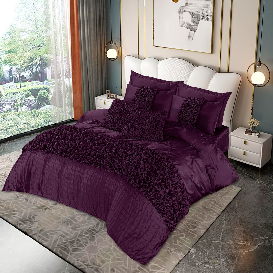 Silk Roly-Poly Pin Tuck Duvet Cover 8 Pcs Set Purple-40269 RFS – Lotus